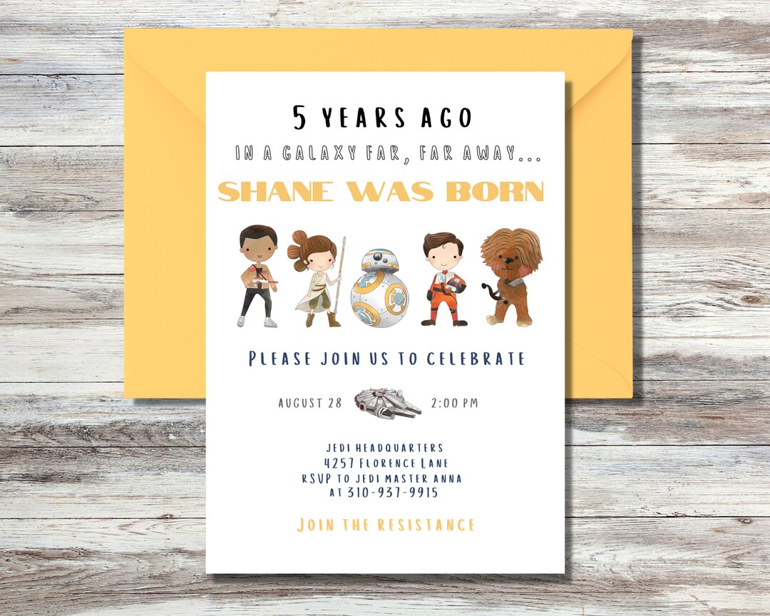 Star Wars Inspired Birthday Invitation | Space Character Birthday ...