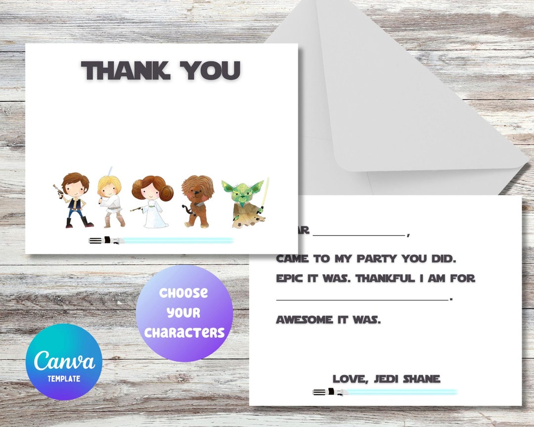 Star Wars Inspired Birthday Thank You Card | Kids Fill in the Blank ...