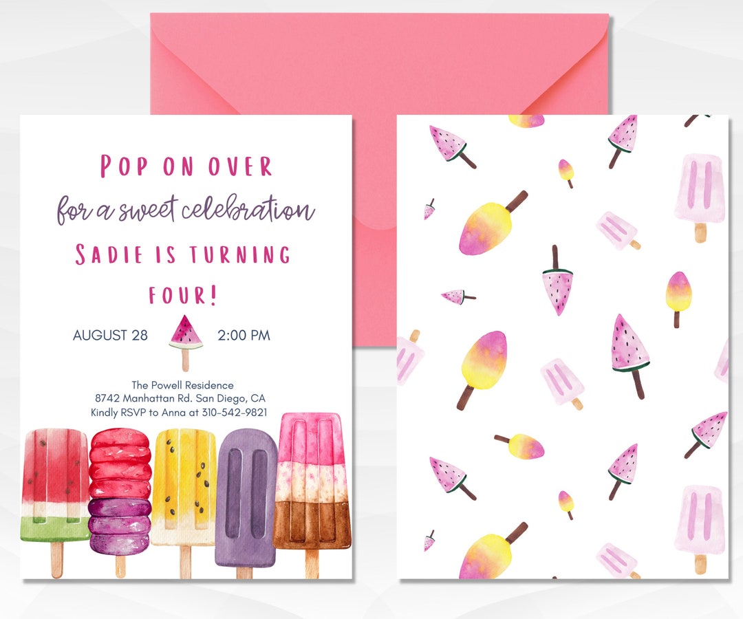 Popsicle Birthday Invitation | Popsicle Invite | Summer Birthday ...