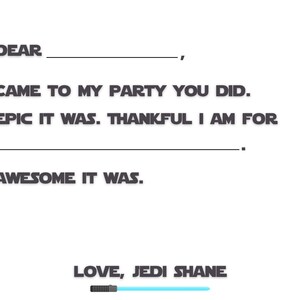 Star Wars Inspired Birthday Thank You Card | Kids Fill in the Blank ...