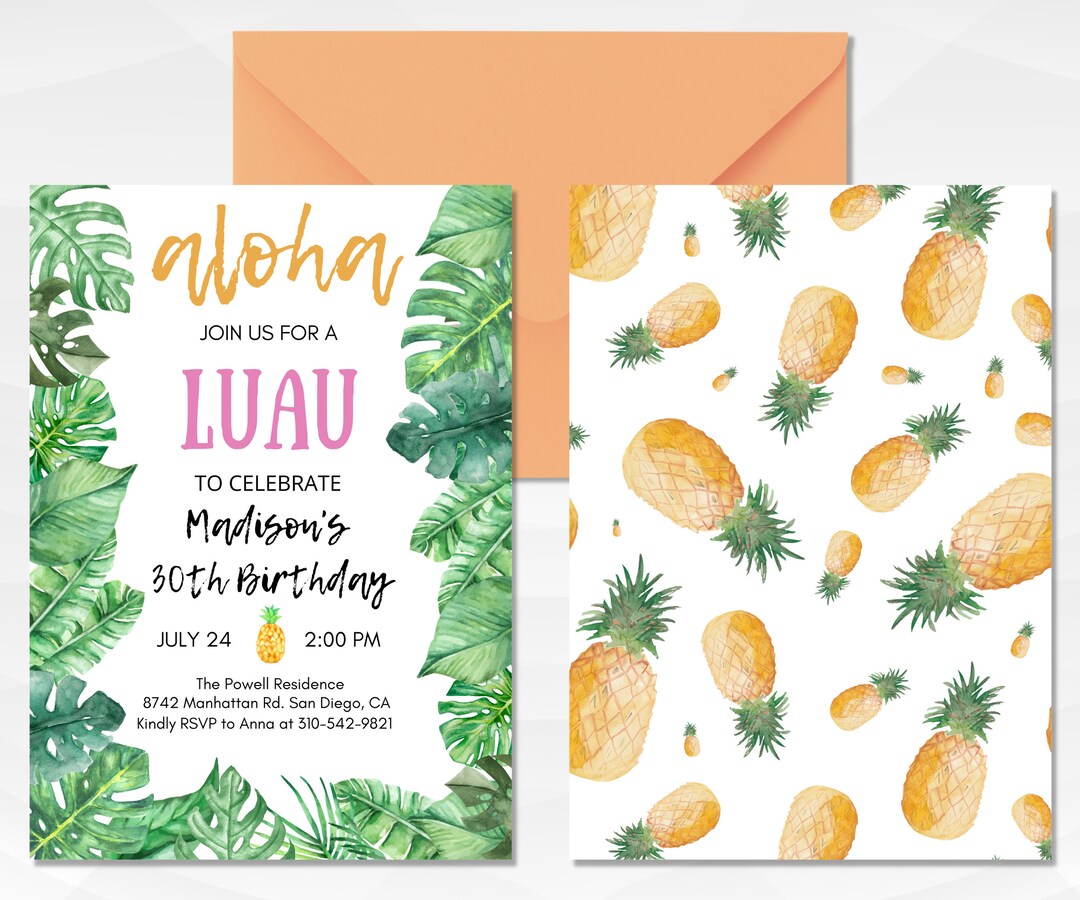 Aloha Luau Birthday Invitation Aloha Birthday Invite Hawaiian Luau ...