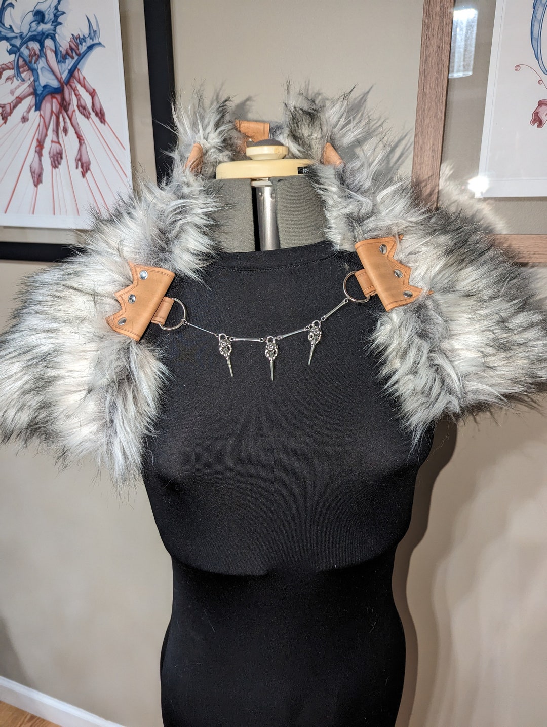 Viking Fur Mantle W/ Raven Skull Closure, Viking Cloak, Fur Caplet ...