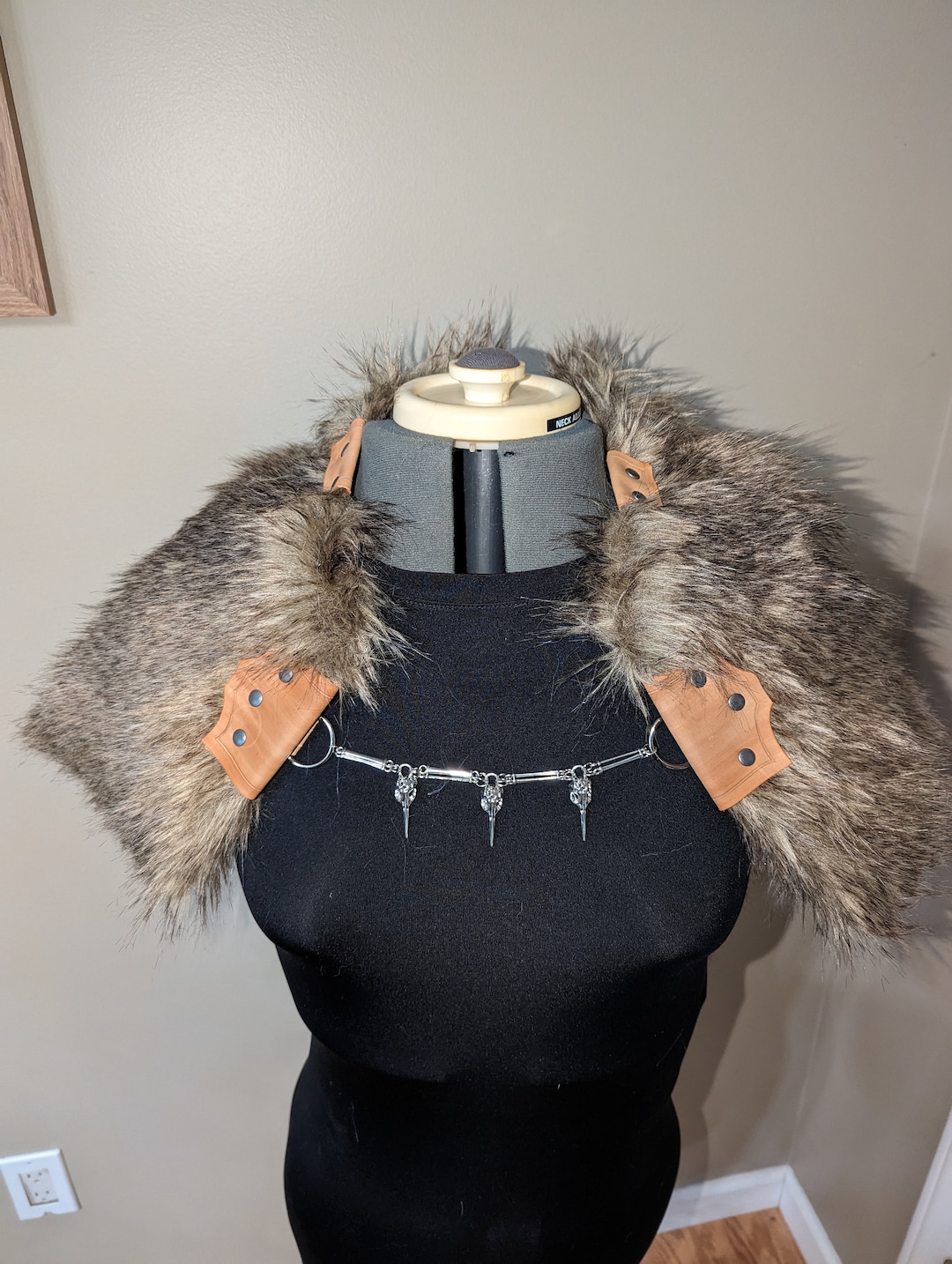 Viking Fur Mantle W/ Raven Skull Closure, Viking Cloak, Fur Caplet ...