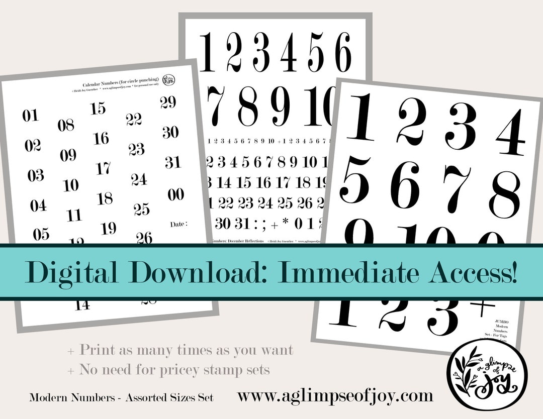 Modern Numbers Set: Assorted Sizes/for Art Journaling, Tag Making ...