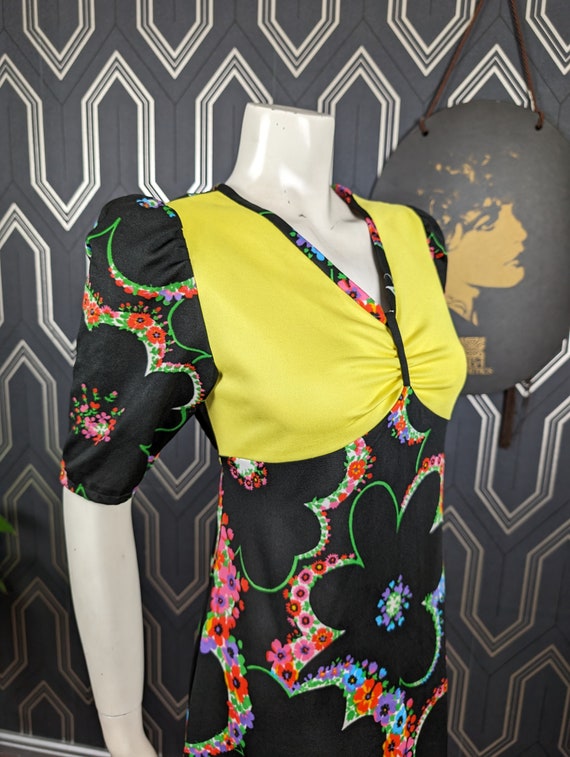 Original 1970's Diolen Loft Neon Floral Dress - Good … - Gem