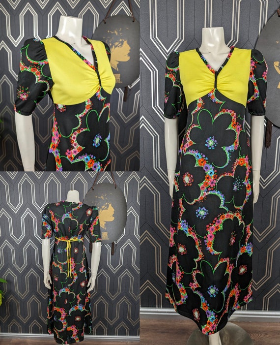 Original 1970's Diolen Loft Neon Floral Dress - Good … - Gem