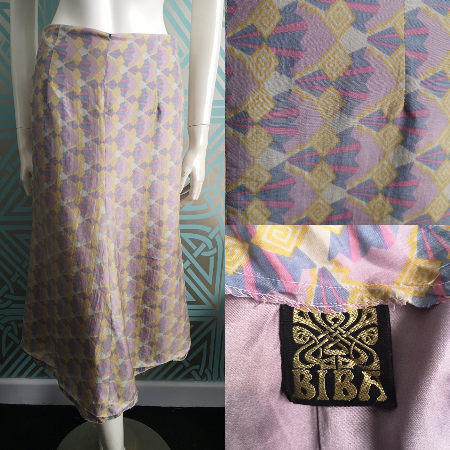 Original 1970 Biba Pastel Art Deco Print Silk Colourful Skirt - Fair ...