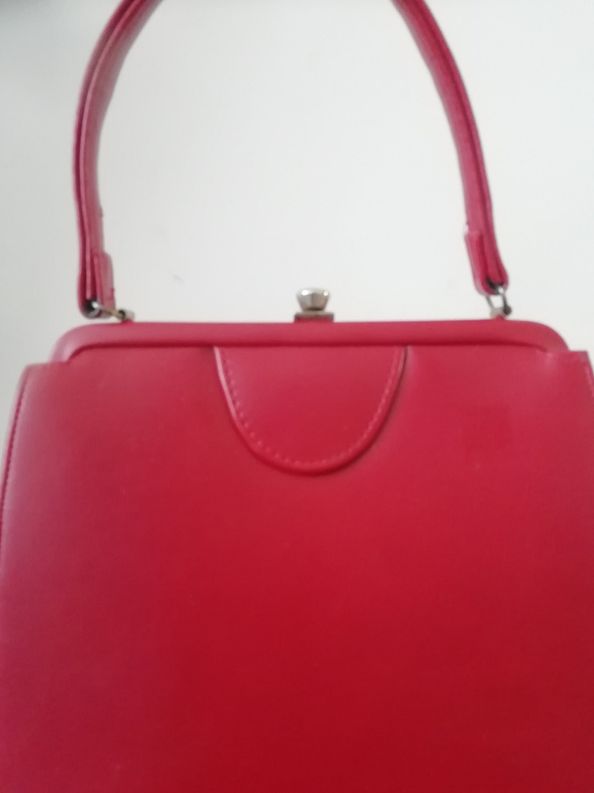 1940's / 50's Deep Cherry Red Larger Sized Leather Handbag - Good ...
