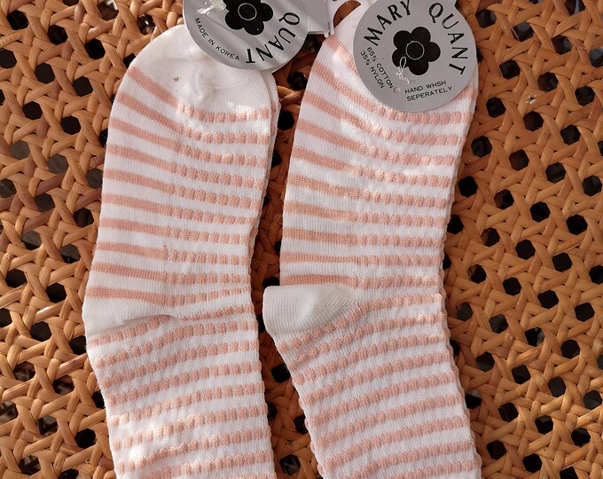 Deadstock Original 1960's Mary Quant Pink White Stripe Ankle Socks ...