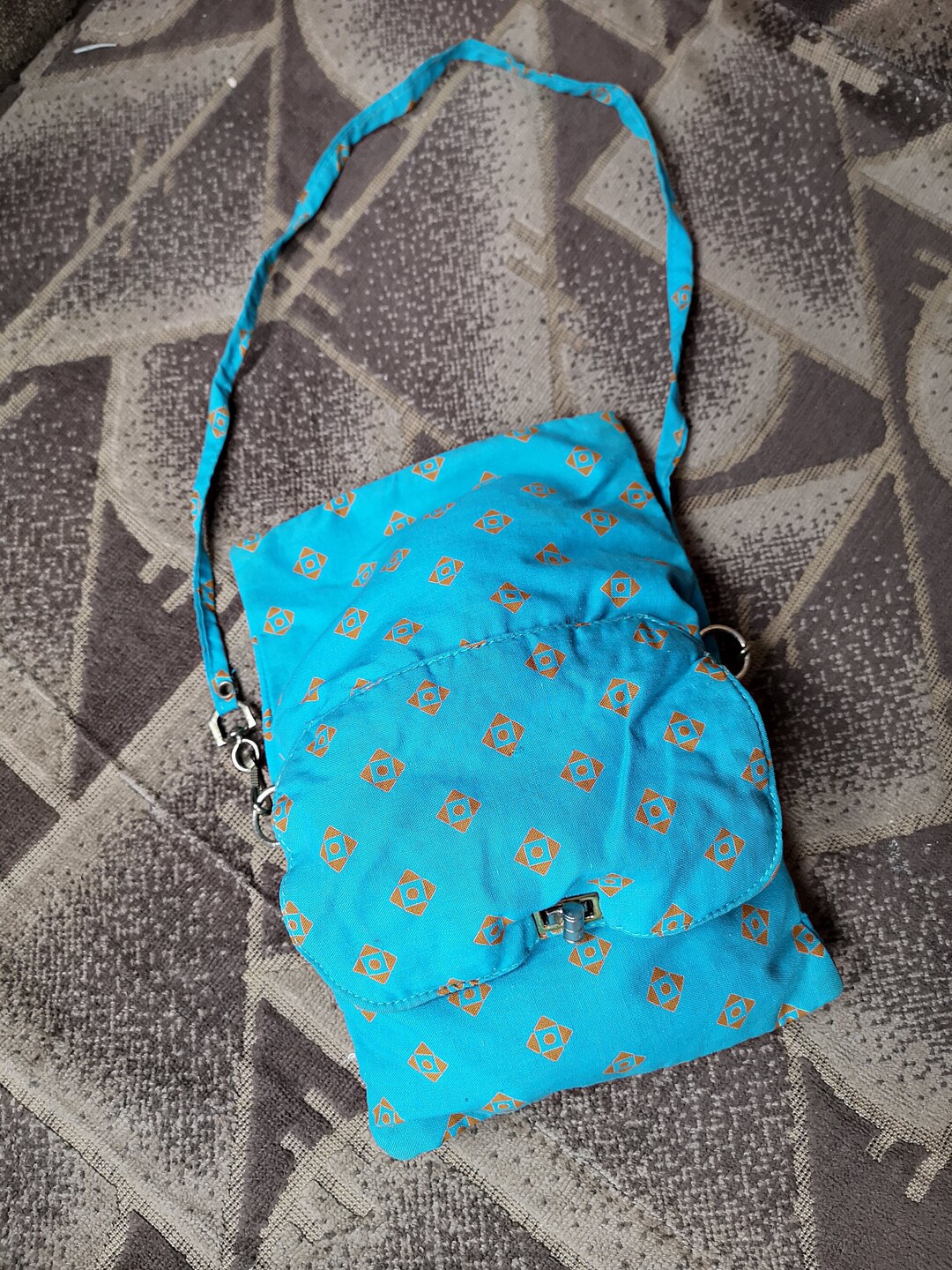 Original 1971 Biba Turquoise & Orange Pattern Small Shoulder Bag Good ...