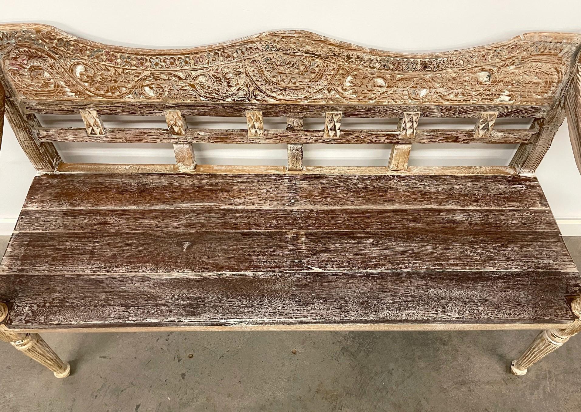 Whitewashed Carved Reclaimed Wood Bench - Etsy