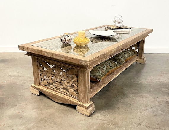 Organic Modern Reclaimed Teak Carved Coffee Table Etsy