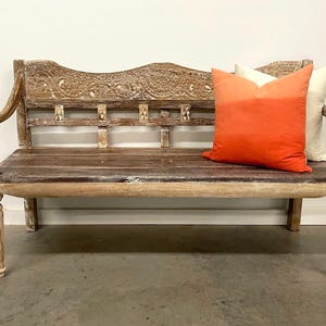 Whitewashed Carved Reclaimed Wood Bench - Etsy