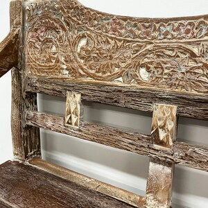 Whitewashed Carved Reclaimed Wood Bench - Etsy