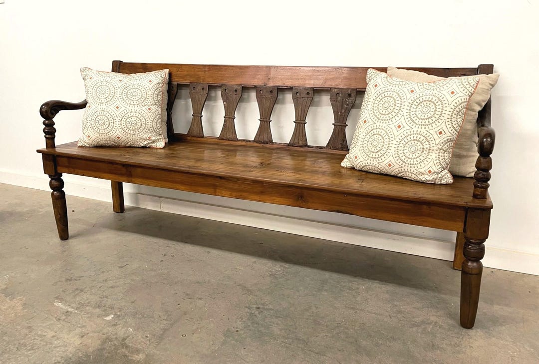 76" Vintage Colonial Style Teak Bench - Etsy