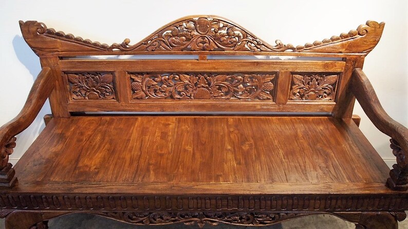 Intricately Carved Indonesian Bench Reclaimed Teak - Etsy