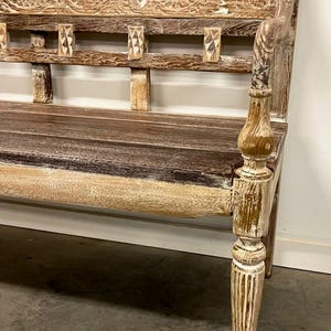 Whitewashed Carved Reclaimed Wood Bench - Etsy