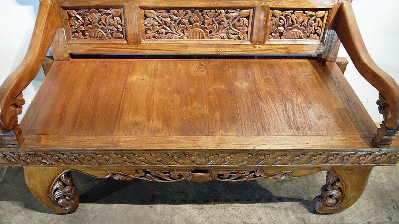Hand Carved Bali Bench Reclaimed Teak | Etsy