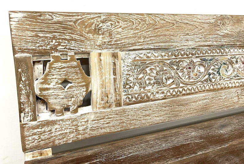 Carved Panel Whitewashed Reclaimed Wood Bench Armless - Etsy