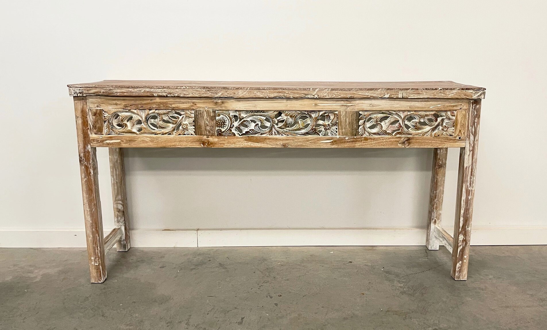 63 Hand Carved Whitewash Console Table Architectural Carved Console ...