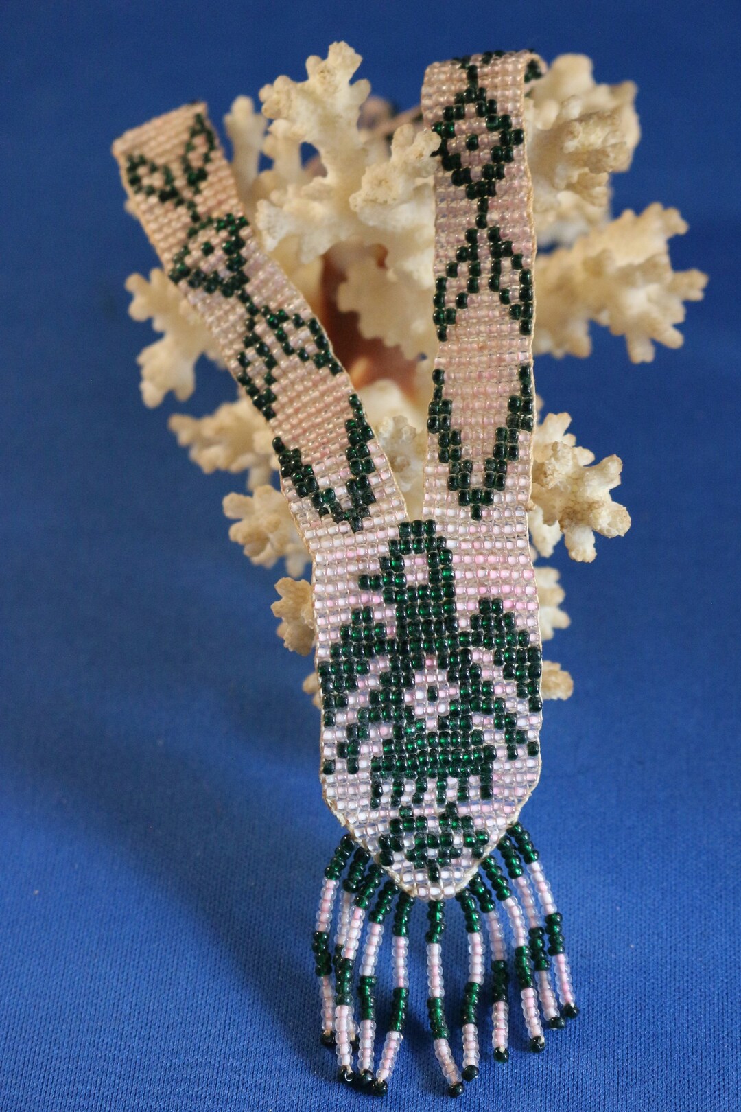 Loom Beaded Native American Thunderbird Necklace in Pink and Green ...