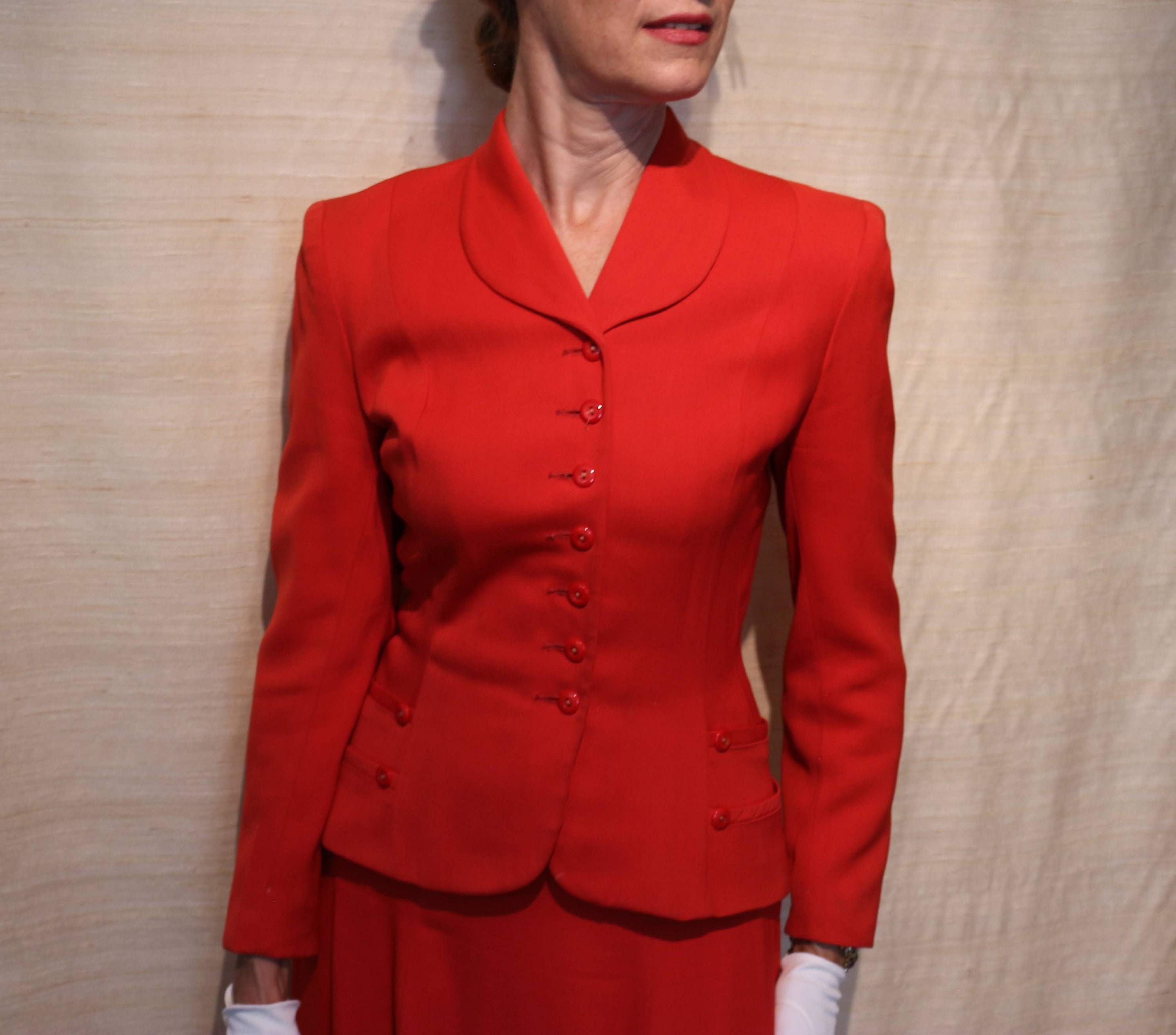 1940s Vintage Zim Tomato Red 2 Piece Skirt Suit Set With Button Detail ...