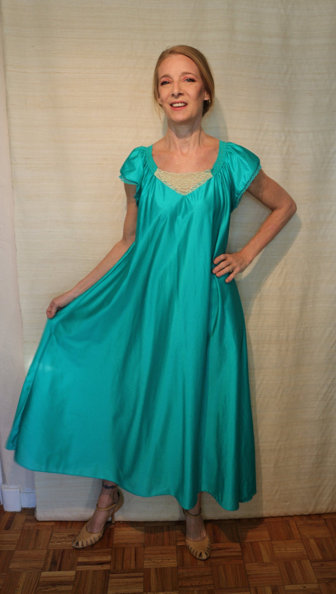 1960s vintage Lady Cameo Dallas Teal Nylon Chemise de nuit à - Etsy France