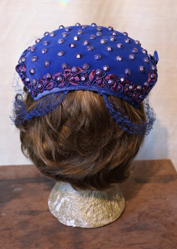 1950s Vintage Studded Royal Blue Velvet Caplet w/ Att… - Gem