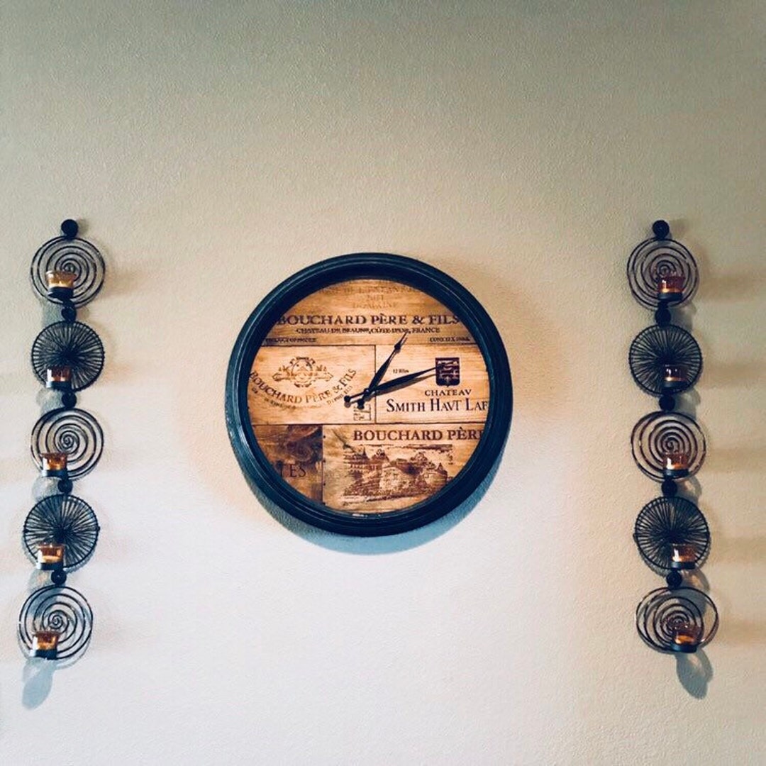 Wine Art Wall Clock -- Handmade Vineyard Reclaimed Wood Barrel Wall ...
