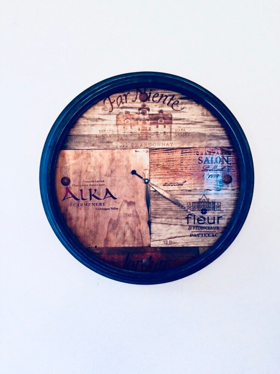 Wine Art Wall Clock -- Handmade Vineyard Reclaimed Wood Barrel Wall ...