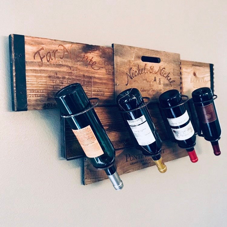 Horizontal Wine Art / Wine Decor Reclaimed Wood Wine Rack | Etsy