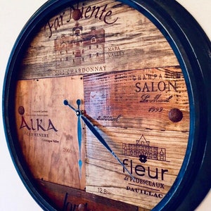 Wine Art Wall Clock -- Handmade Vineyard Reclaimed Wood Barrel Wall ...