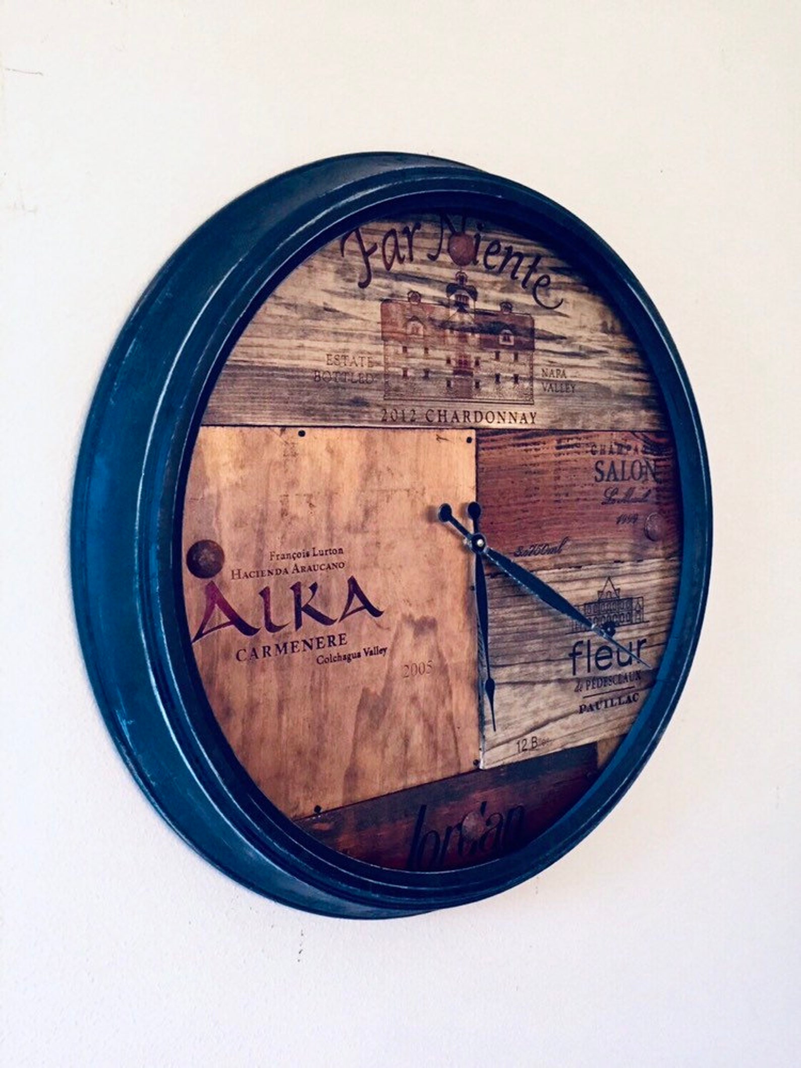 Wine Art Wall Clock Handmade Vineyard Reclaimed Wood Barrel | Etsy