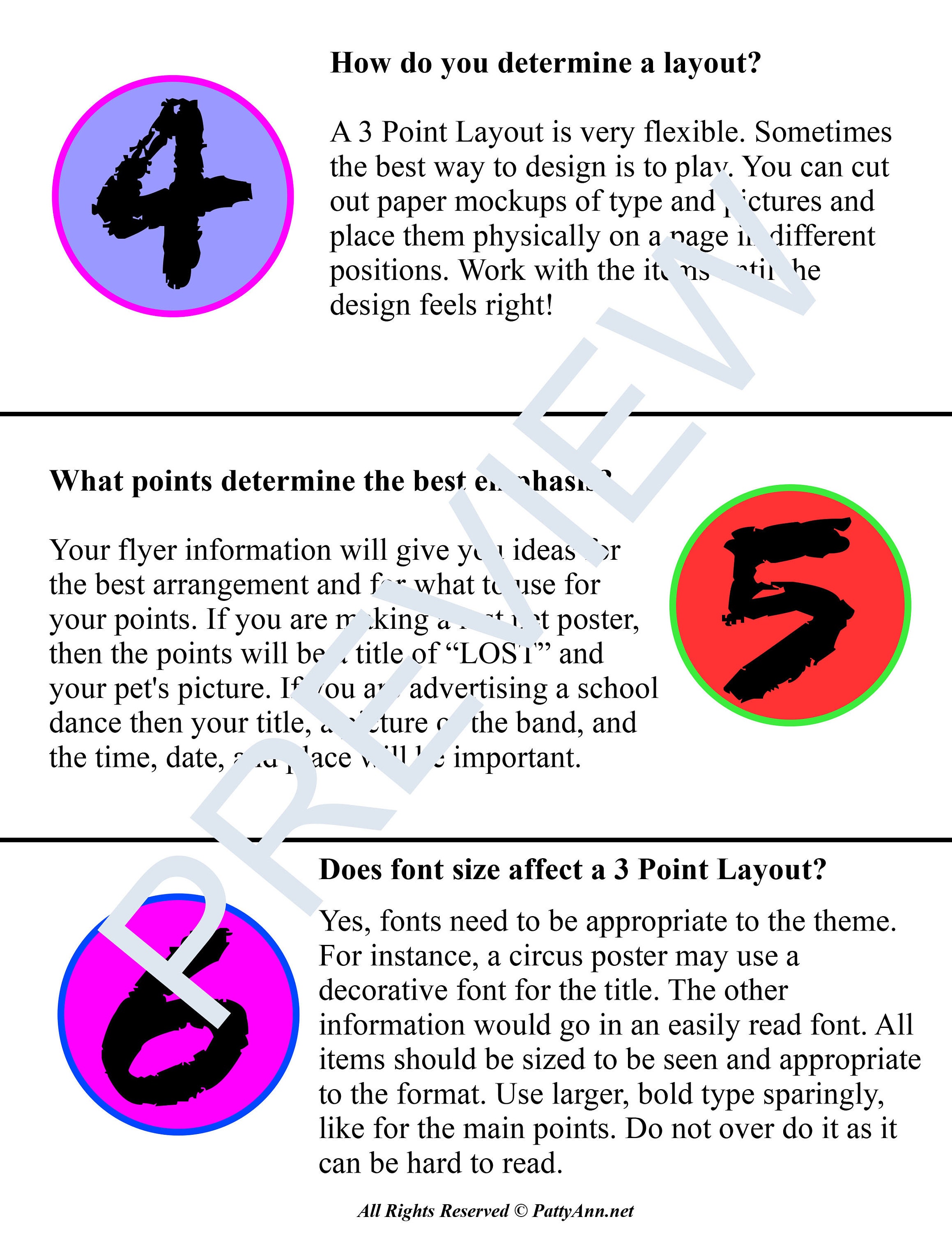 Graphic Arts Printable Template 3 Point Layout Formats for Page Design ...