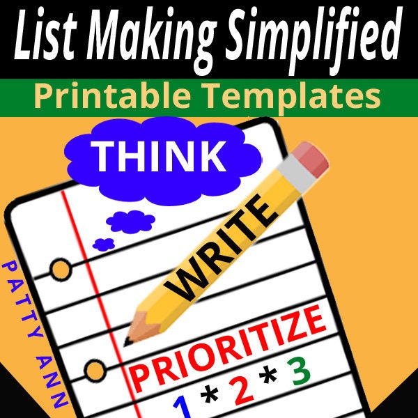 List Making Simplified: NO Prep Printable TEMPLATES! Helps Challenged ...