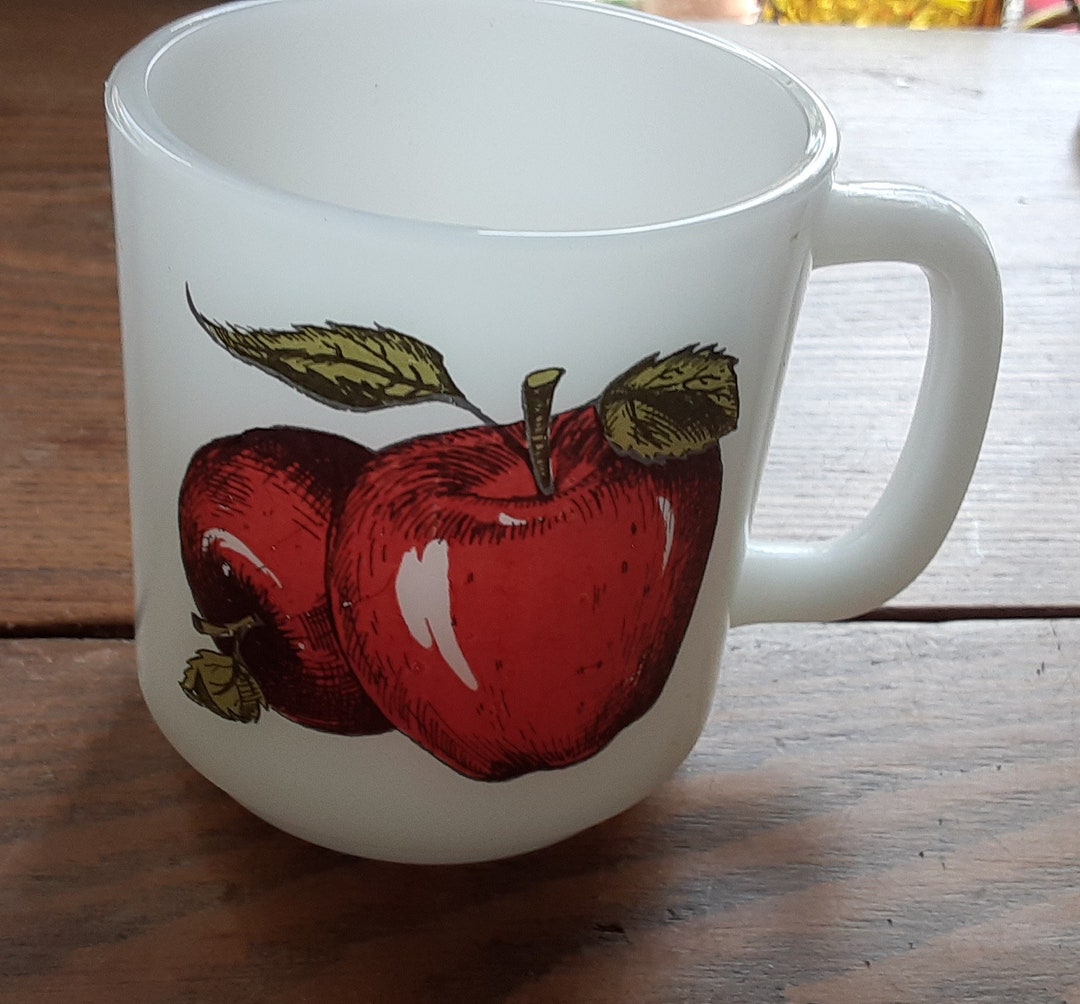 Vintage Stackable Glasbake Milk Glass Mug With Delicious Apples - Etsy