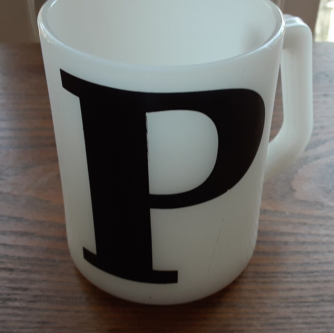 Vintage Milk Glass 10 Oz. Coffee Mug Initial P - Etsy
