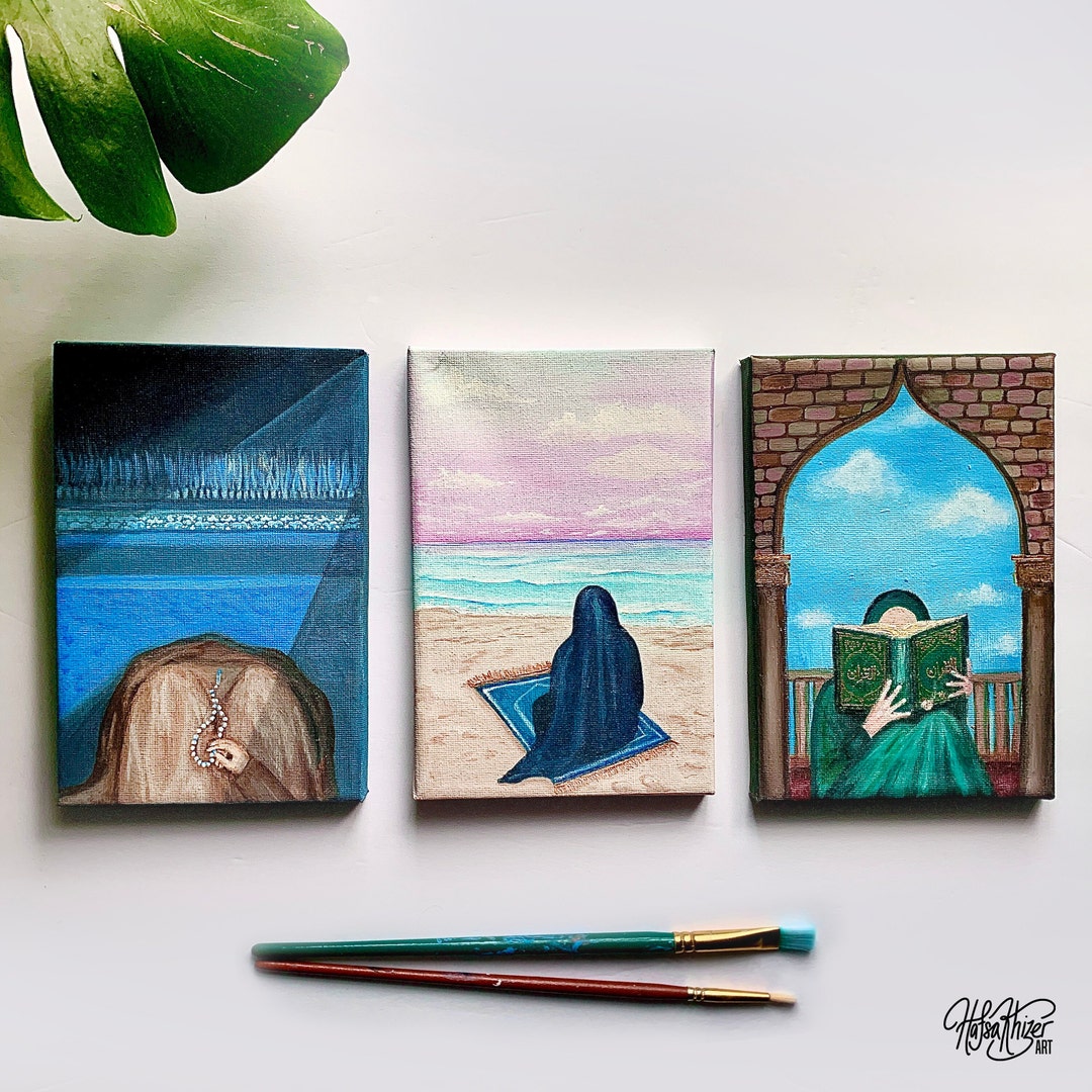 Islamic Art Decor Painting, Muslim Hijabi Woman Praying Salah Art ...