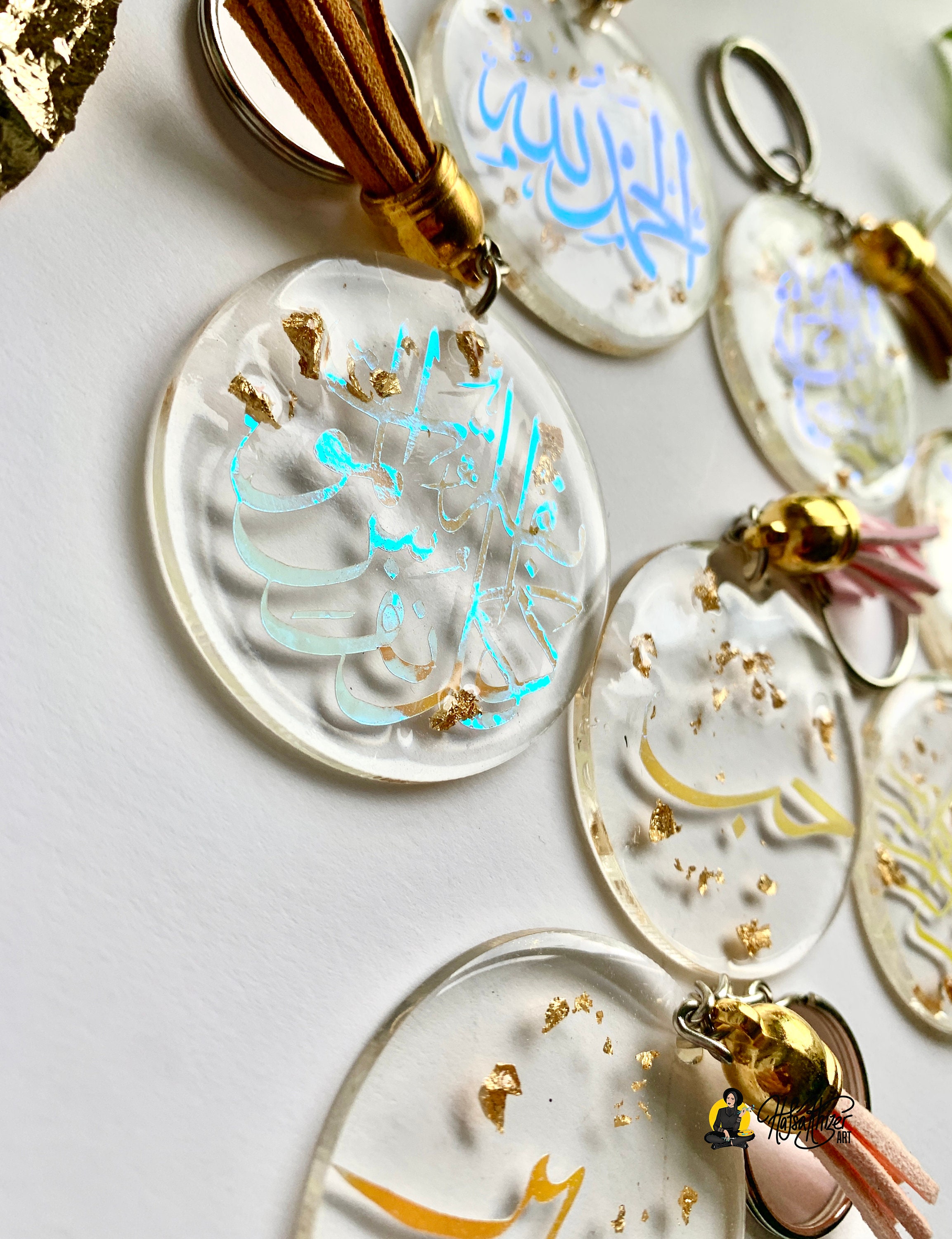 Holographic Islamic Keychain: Handmade Resin Charm With Gold Flakes - Etsy