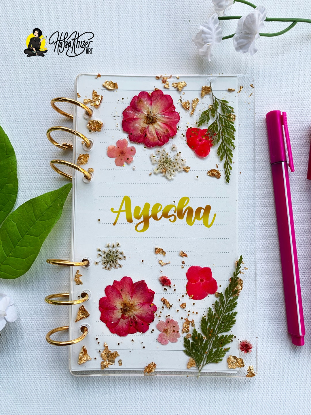 Personalized Name Notebook Journal Diary, Kawaii Pressed Flower ...