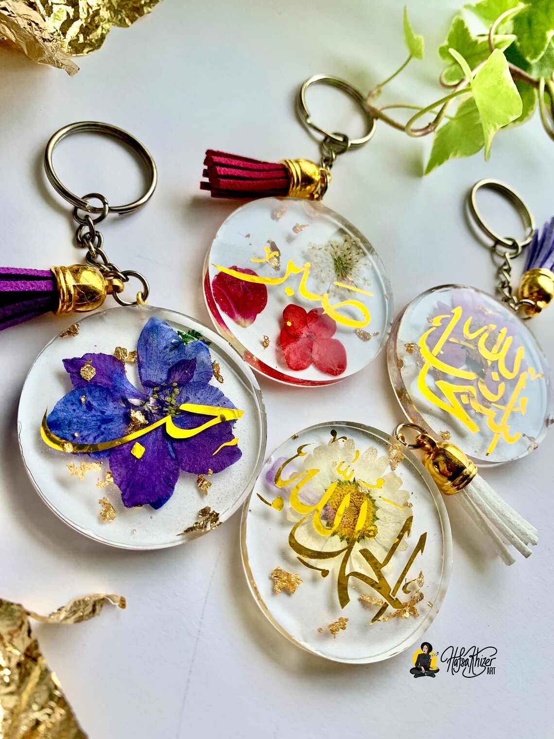 Personalized Islamic Keychain Charm : Real Pressed Flowers in Resin ...