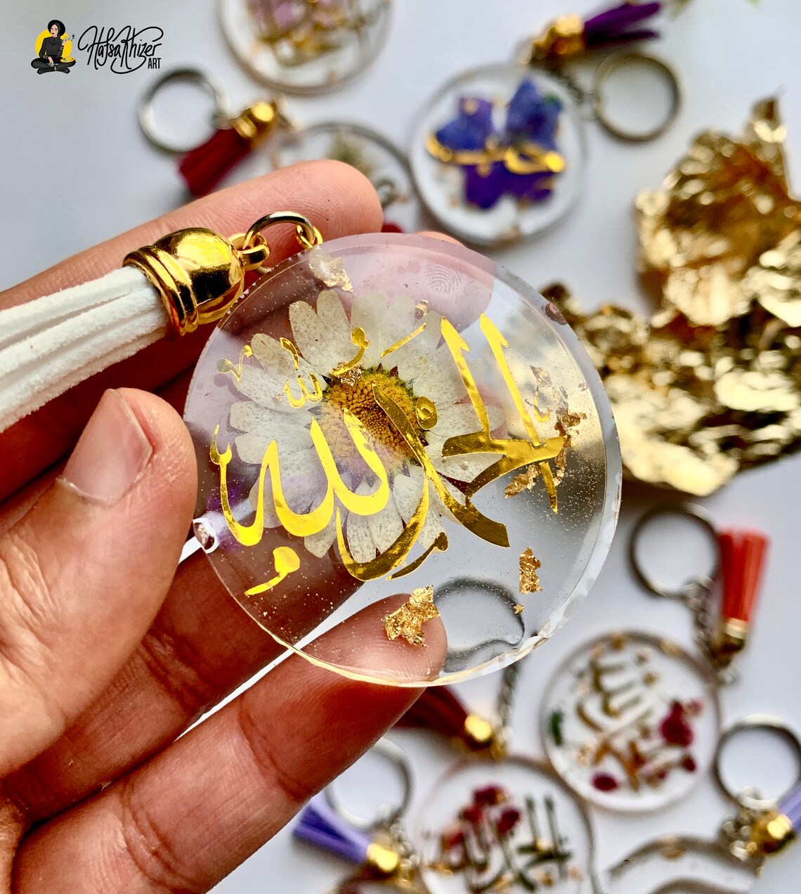 Personalized Islamic Keychain Charm : Real Pressed Flowers in Resin ...