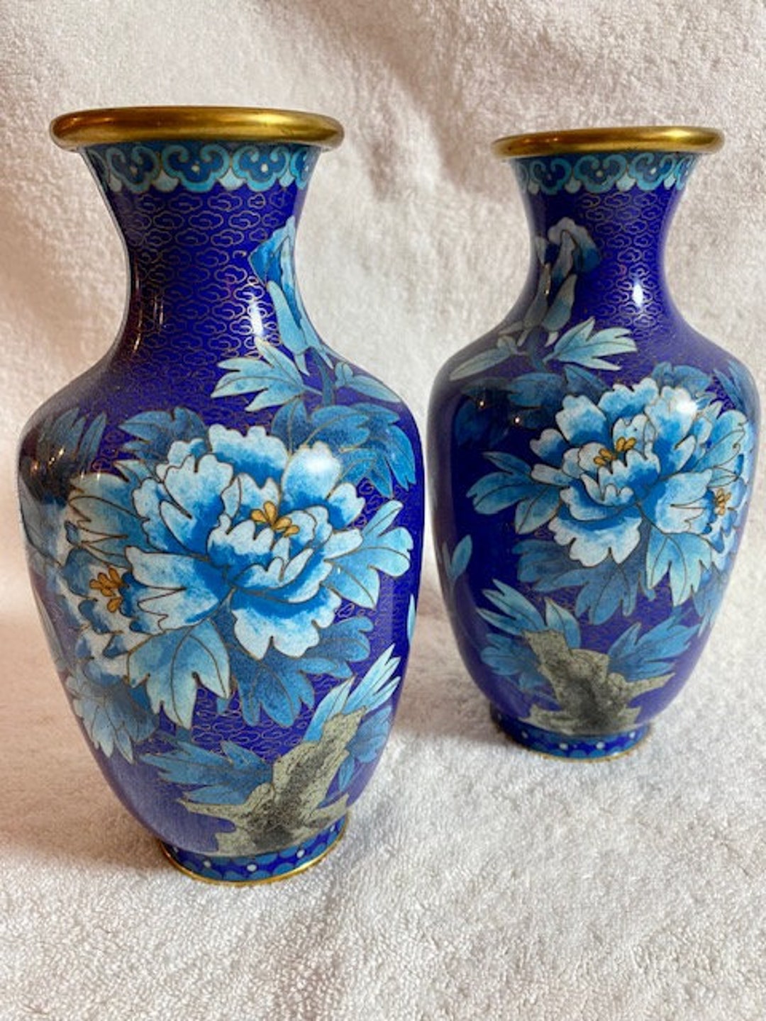 Pair of Blue Floral Cloisonne Vases Lovely - Etsy