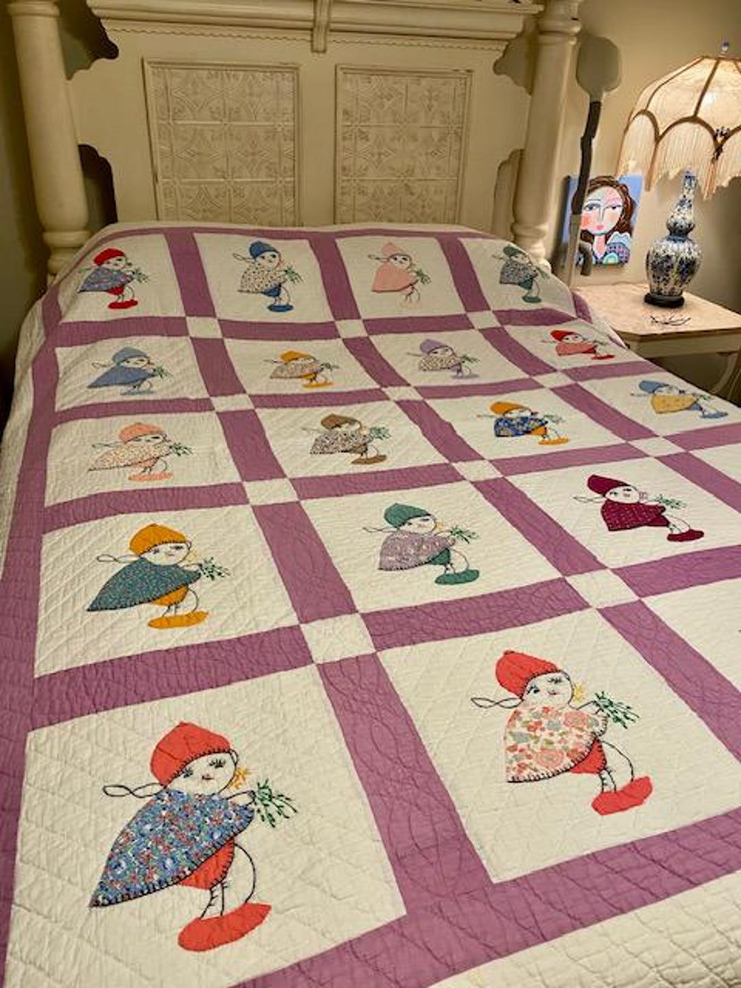 Vintage Antique Little Dutch Girl Quilt , Handstitched, Feedsack Cloth ...