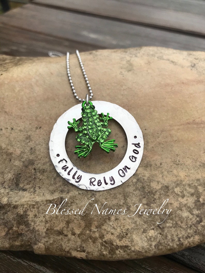FROG Necklace, Fully Rely on God, Rhinestone Frog Charm, Necklace ...