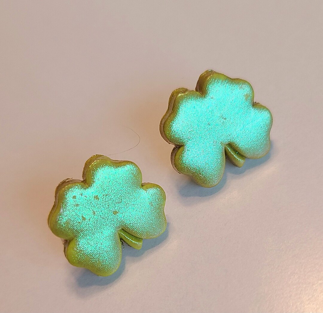 Polymer Clay Shimmering Four Leaf Clover Stud Earrings - Etsy