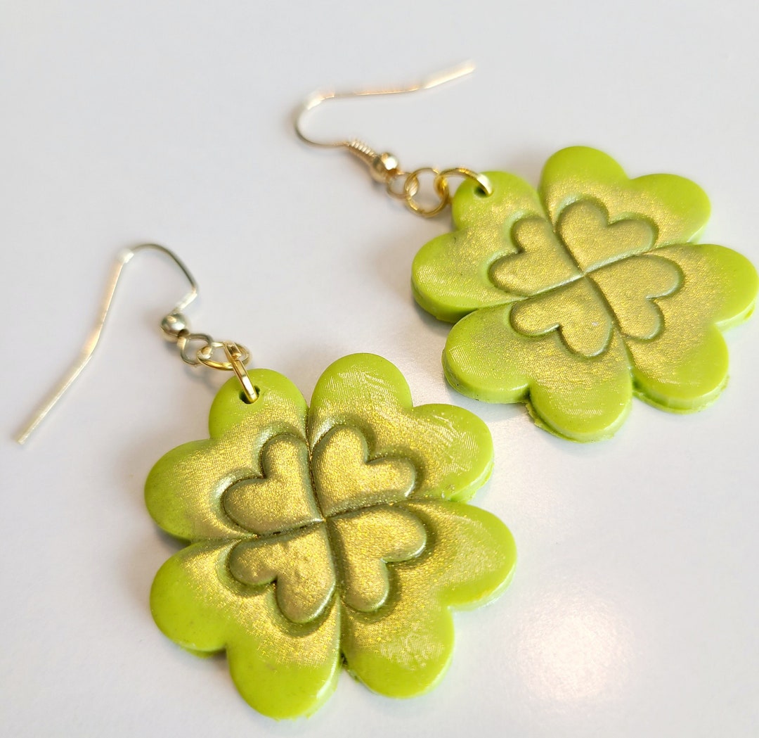 Polymer Clay Four Leaf Clover Green & Gold - Etsy