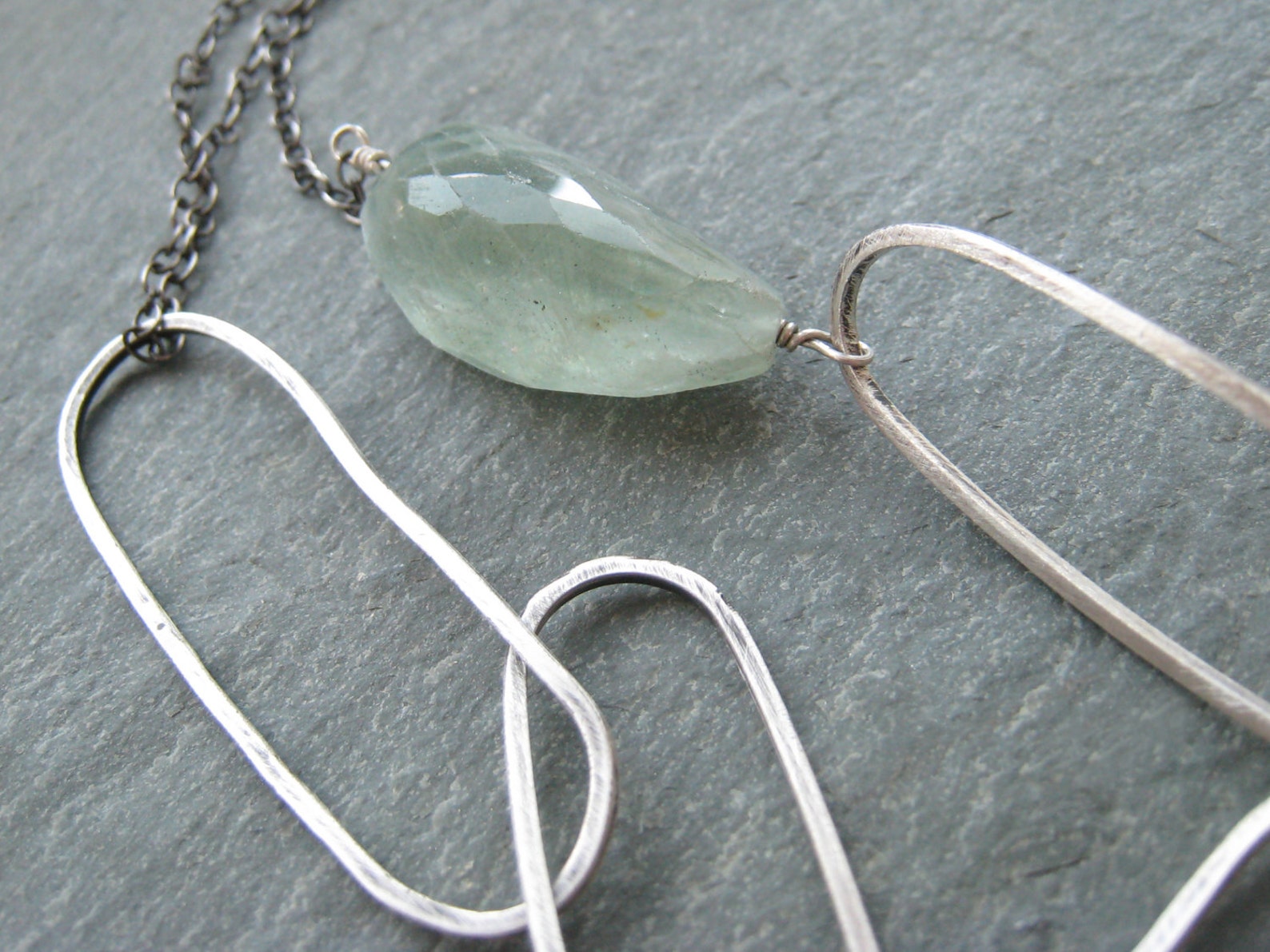 Statement Necklace Faceted Aquamarine Gemstone With Handmade