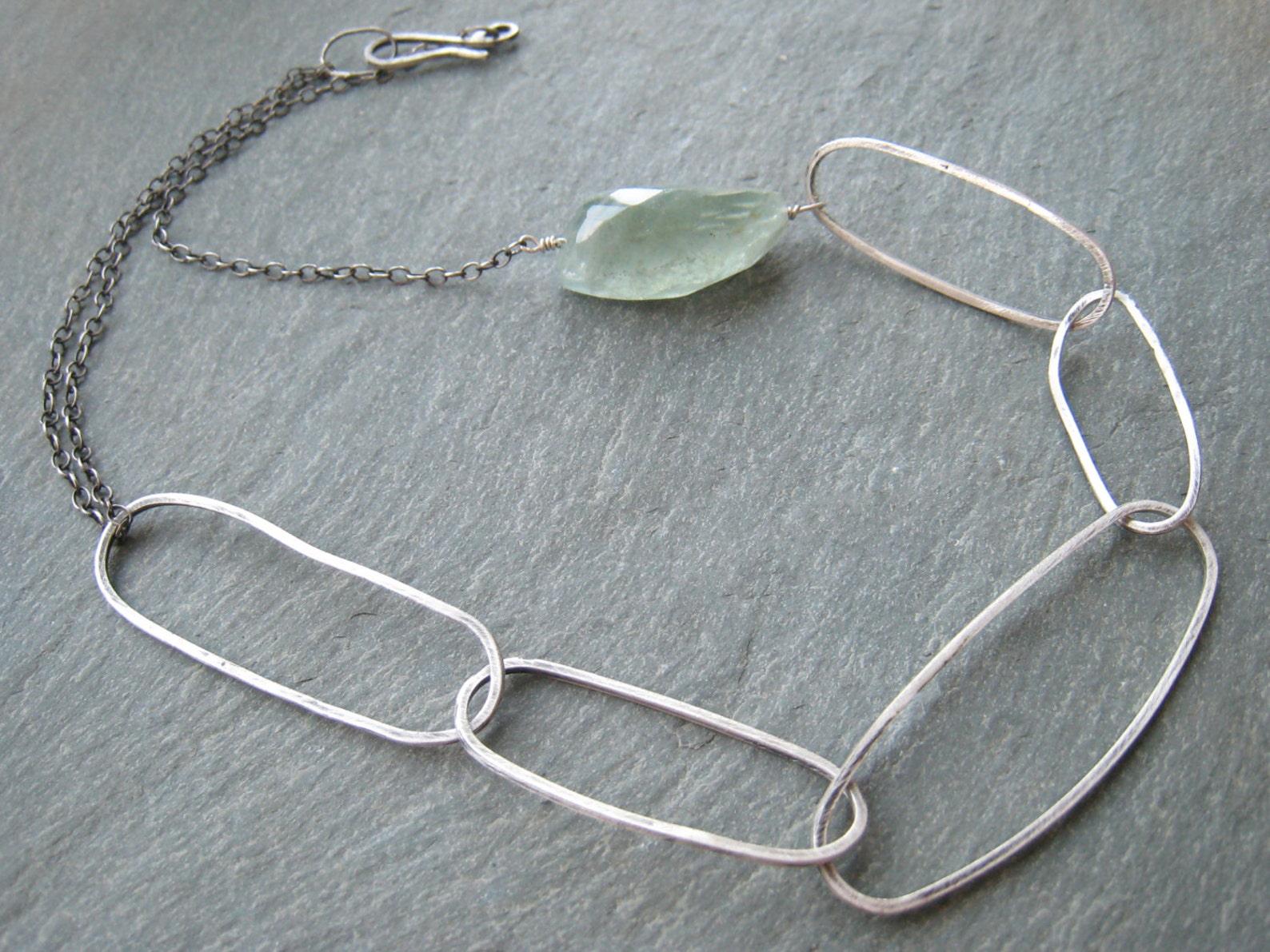 Statement Necklace Faceted Aquamarine Gemstone With Handmade
