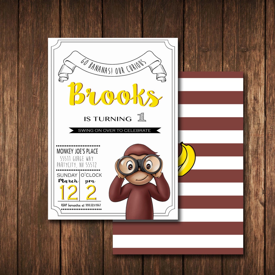 Modern Curious George Invitation for Birthday Party - DIY Print Your ...